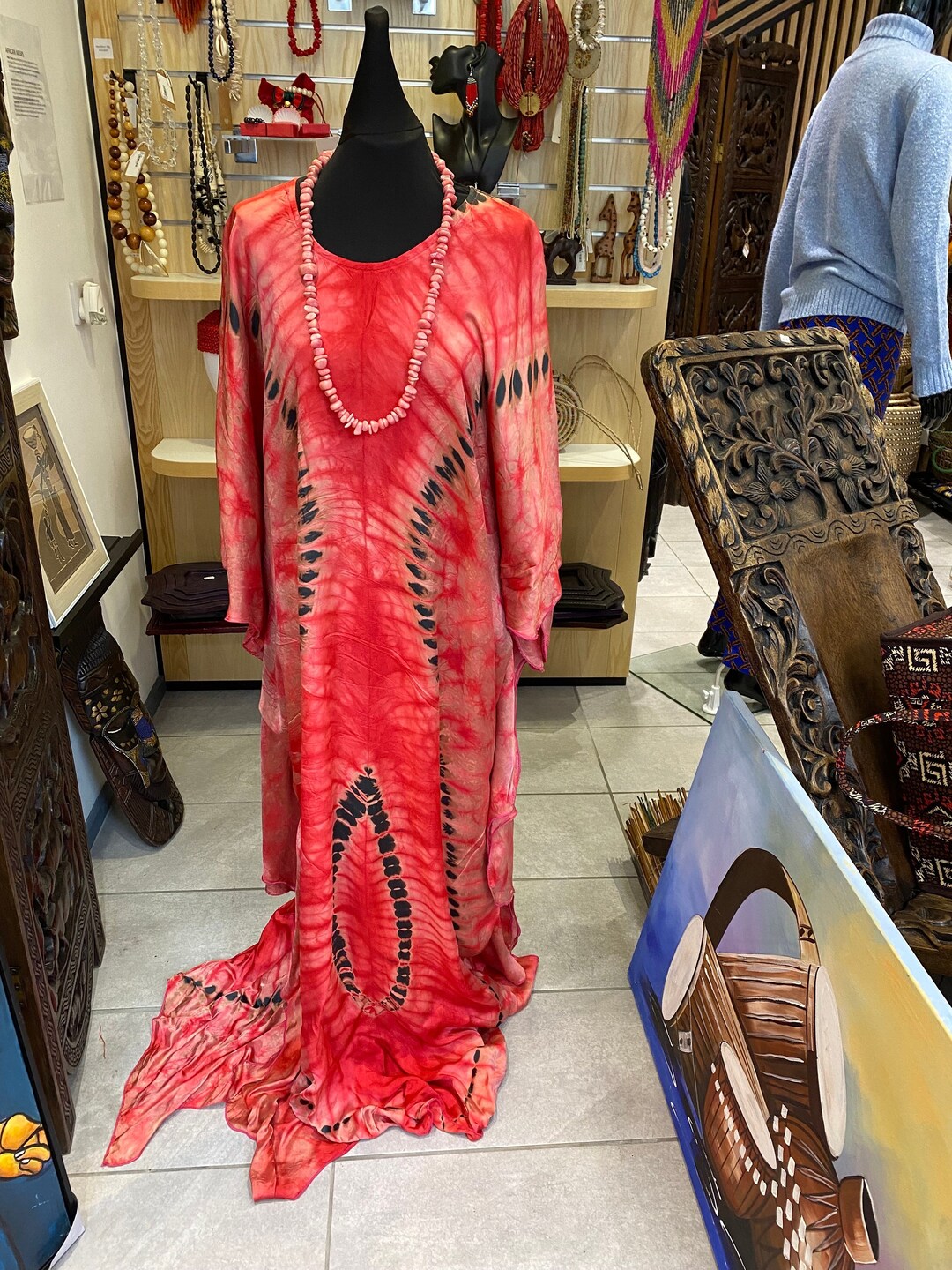 Womens Boubou/ Kampala Pullover Kaftan Dress Tie Dye Pattern Batwing ...