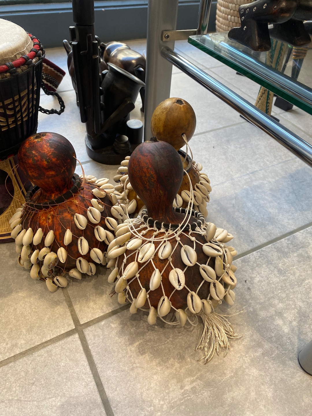 African Shekere, Shaker/ Ichaka African Cowrie Shell Shaker Musical ...