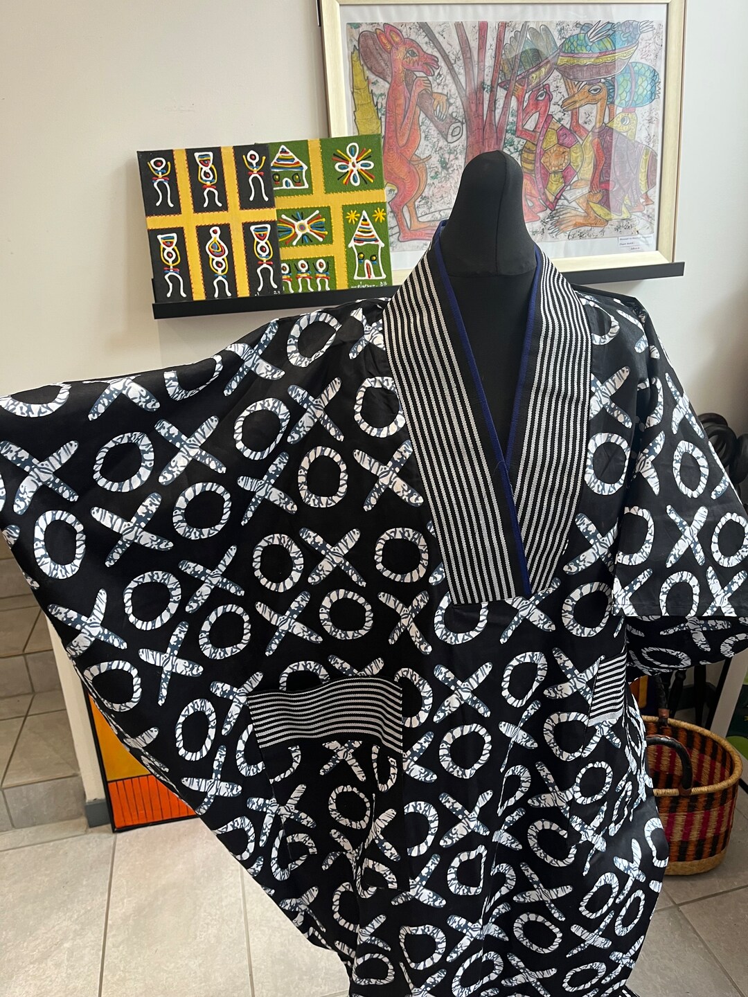 Beautiful Black and White xo Patterned African Boubou Dress With Blue ...