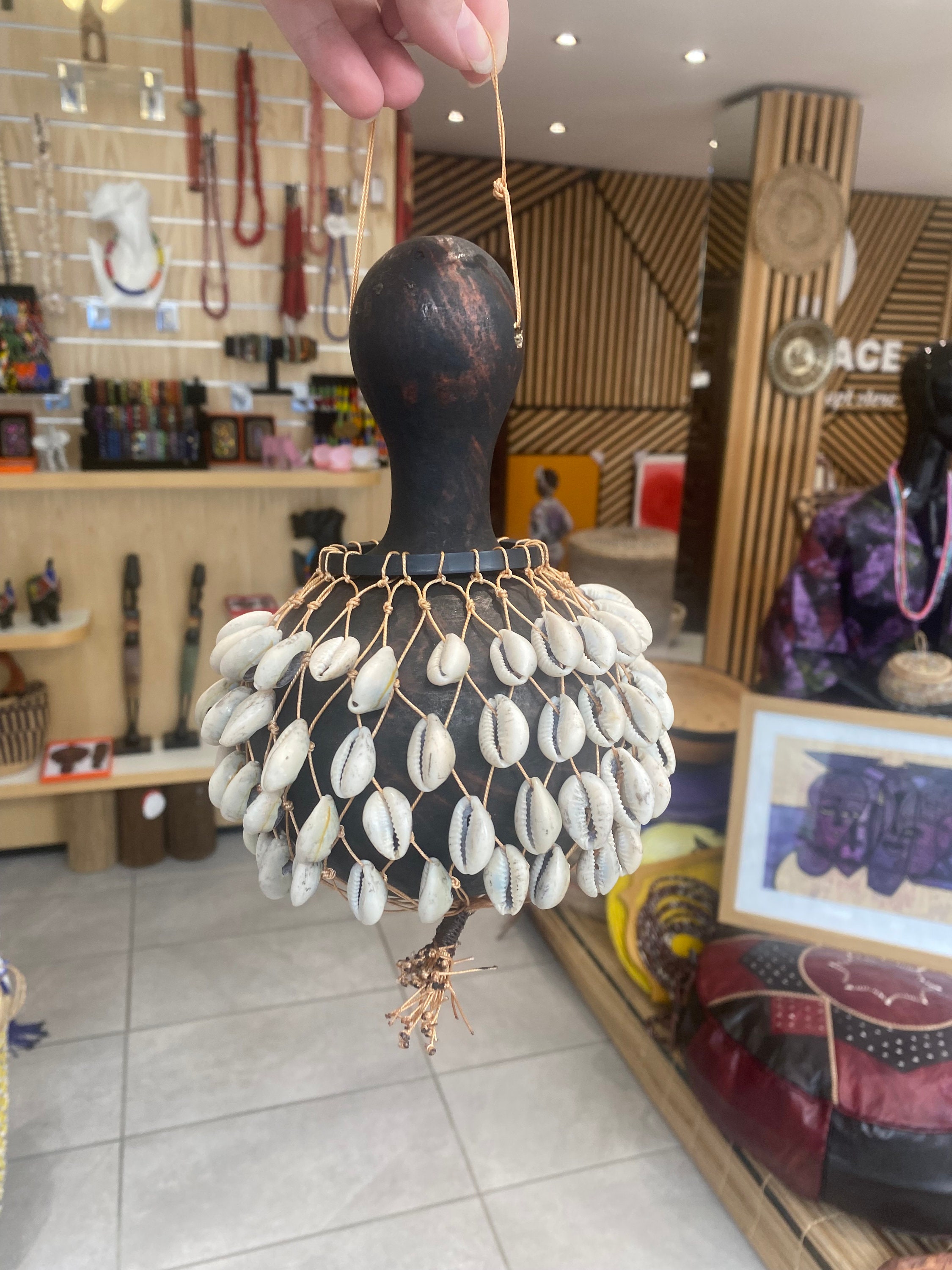 African Shekere, Shaker/ Ichaka African Cowrie Shell Shaker Musical ...