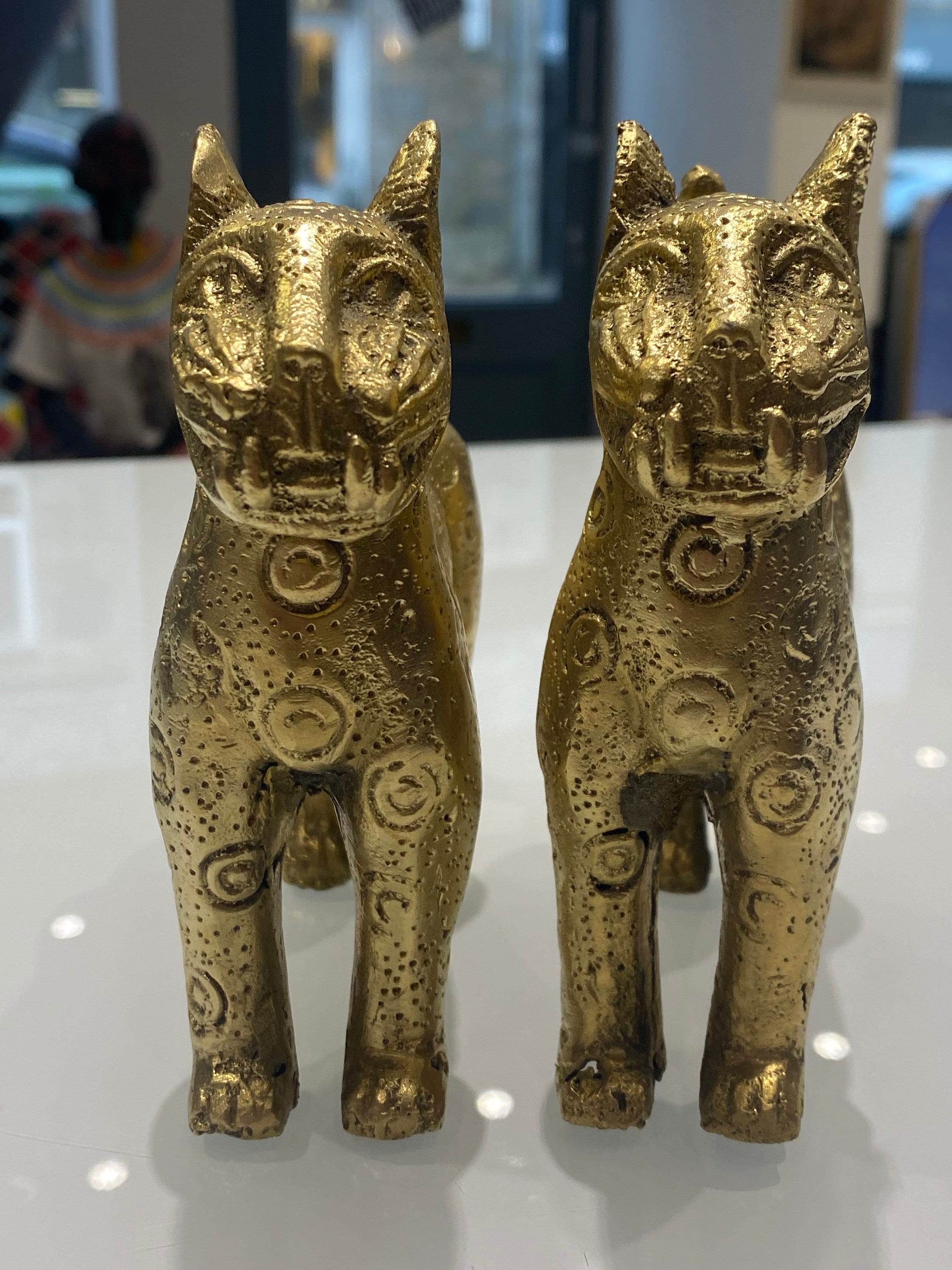 Benin Bronze Leopards Pair Edo African Statue/ Ornaments Folk,art Mid ...