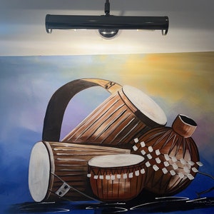 Big Blue Canvas Featuring a Trio of African Drums. Wall and Home Decor ...