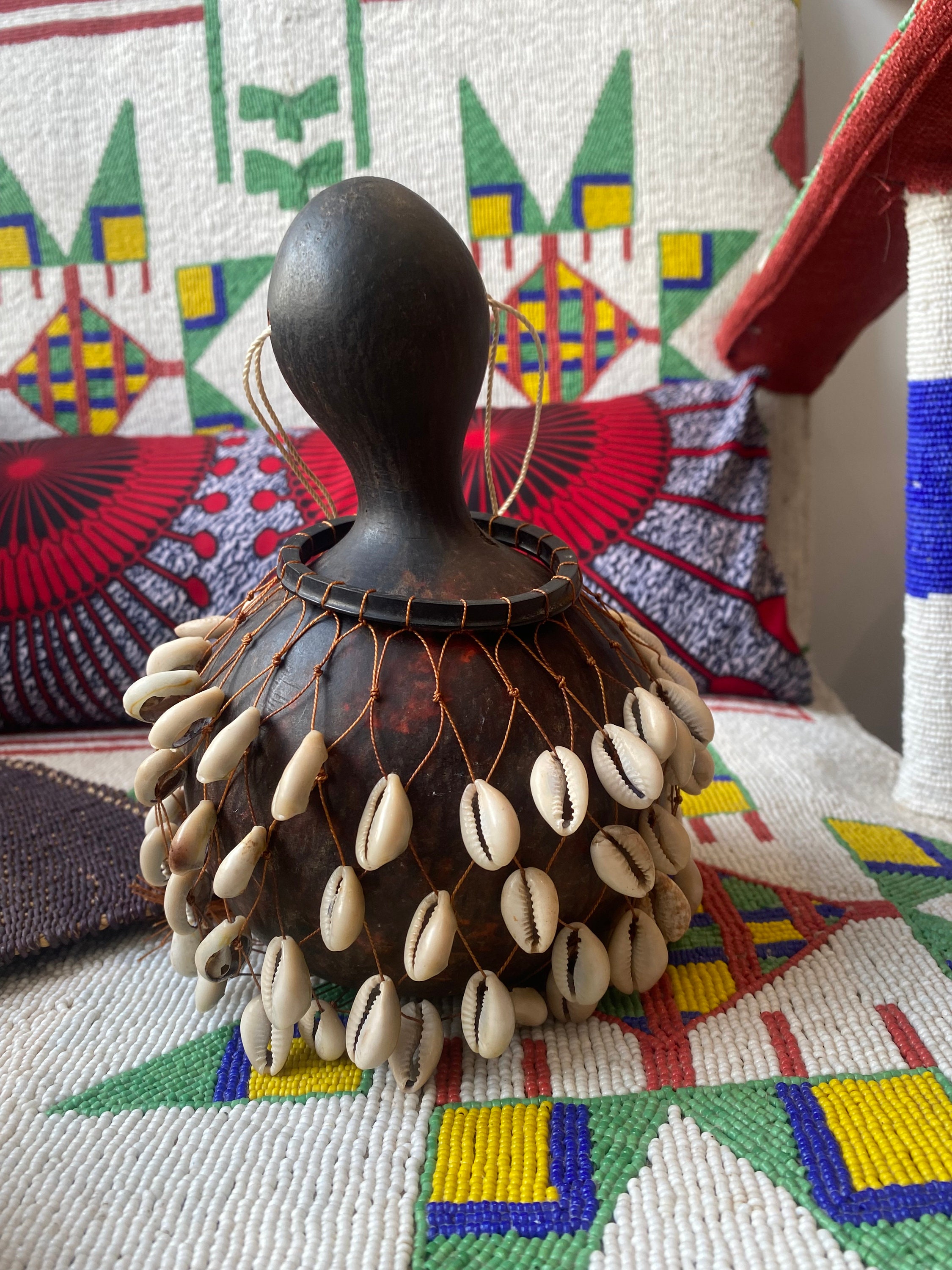 African Shekere, Shaker/ Ichaka African Cowrie Shell Shaker Musical ...