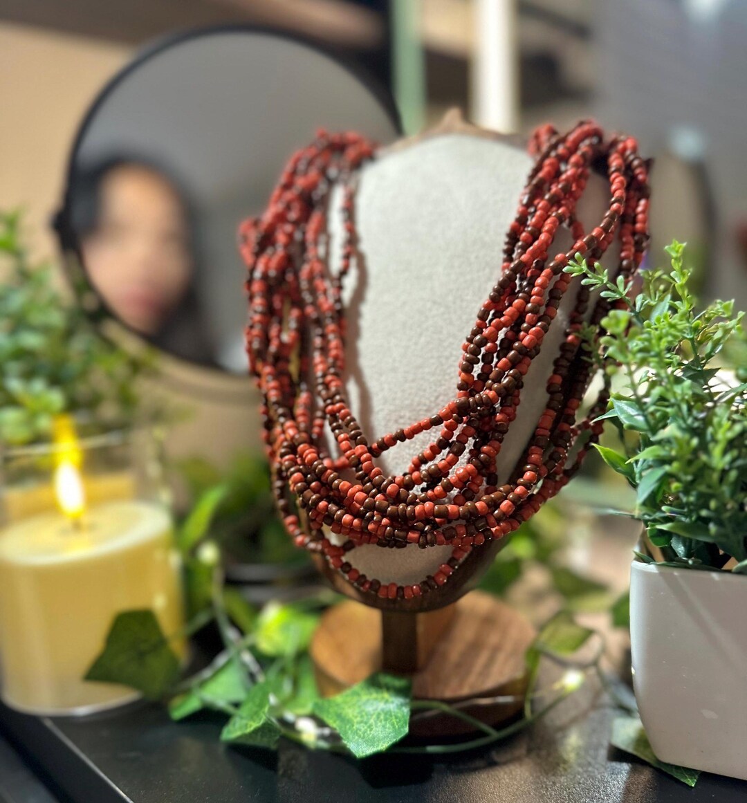Earthbound Ember | Multi-strand Glass Beaded Necklace in Terracotta ...