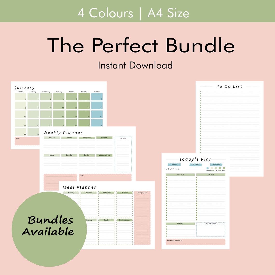 PRINTABLE Day Planner A4 Size Minimalist Green Design to - Etsy UK