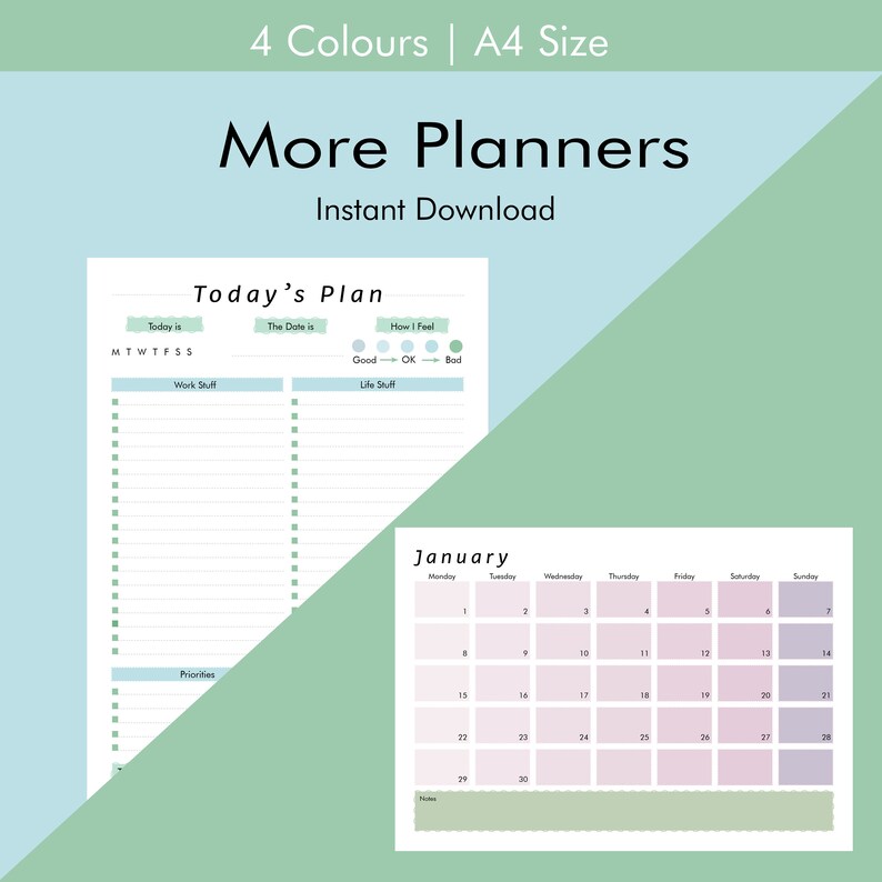 PRINTABLE Day Planner A4 Size Minimalist Green Design to - Etsy UK