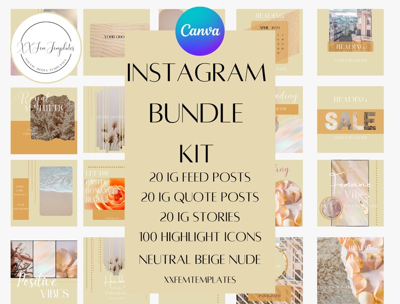 Instagram Bundle Template for Canva, Instagram Posts, Stories, Feeds ...