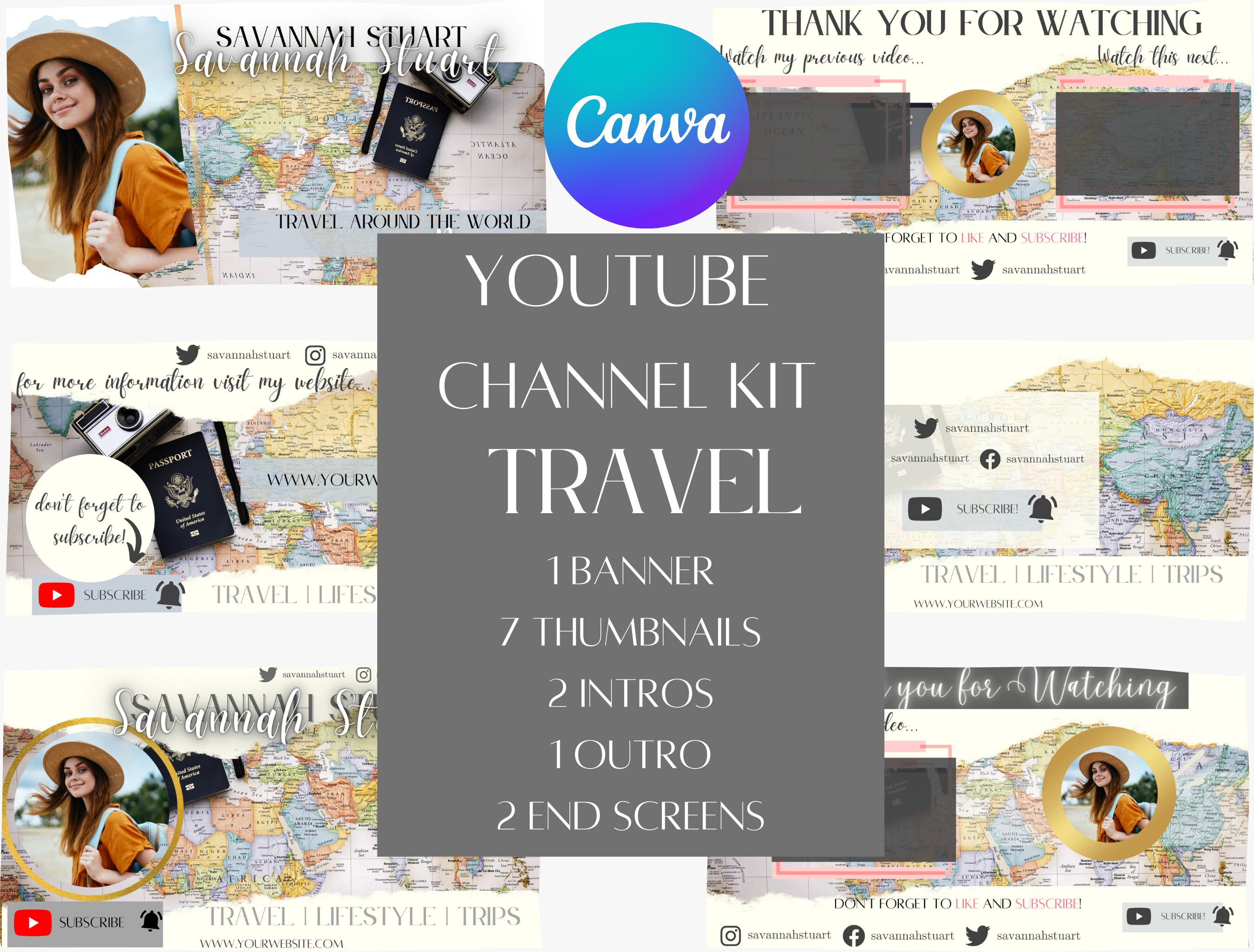 Youtube Channel Kit Travel Media Kit, Youtube Banner, Intro, Outro ...