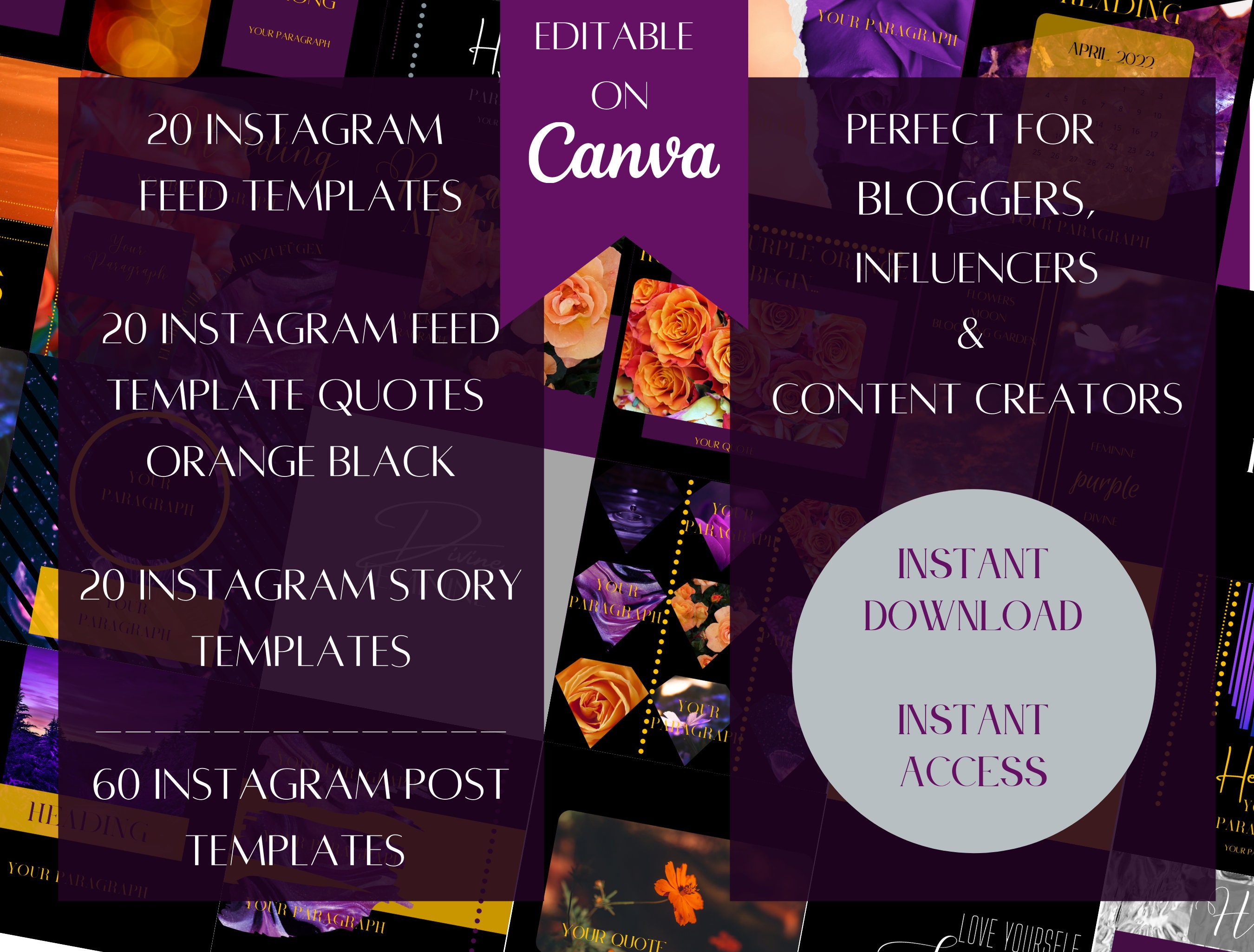 Instagram Bundle Template for Canva, Instagram Posts, Instagram Stories ...