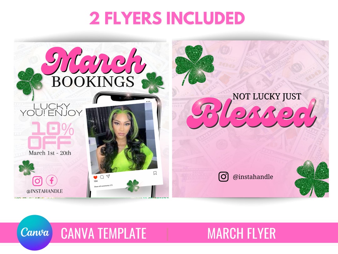 St Patricks Day March Bookings Flyer: Editable Canva Template (digital ...