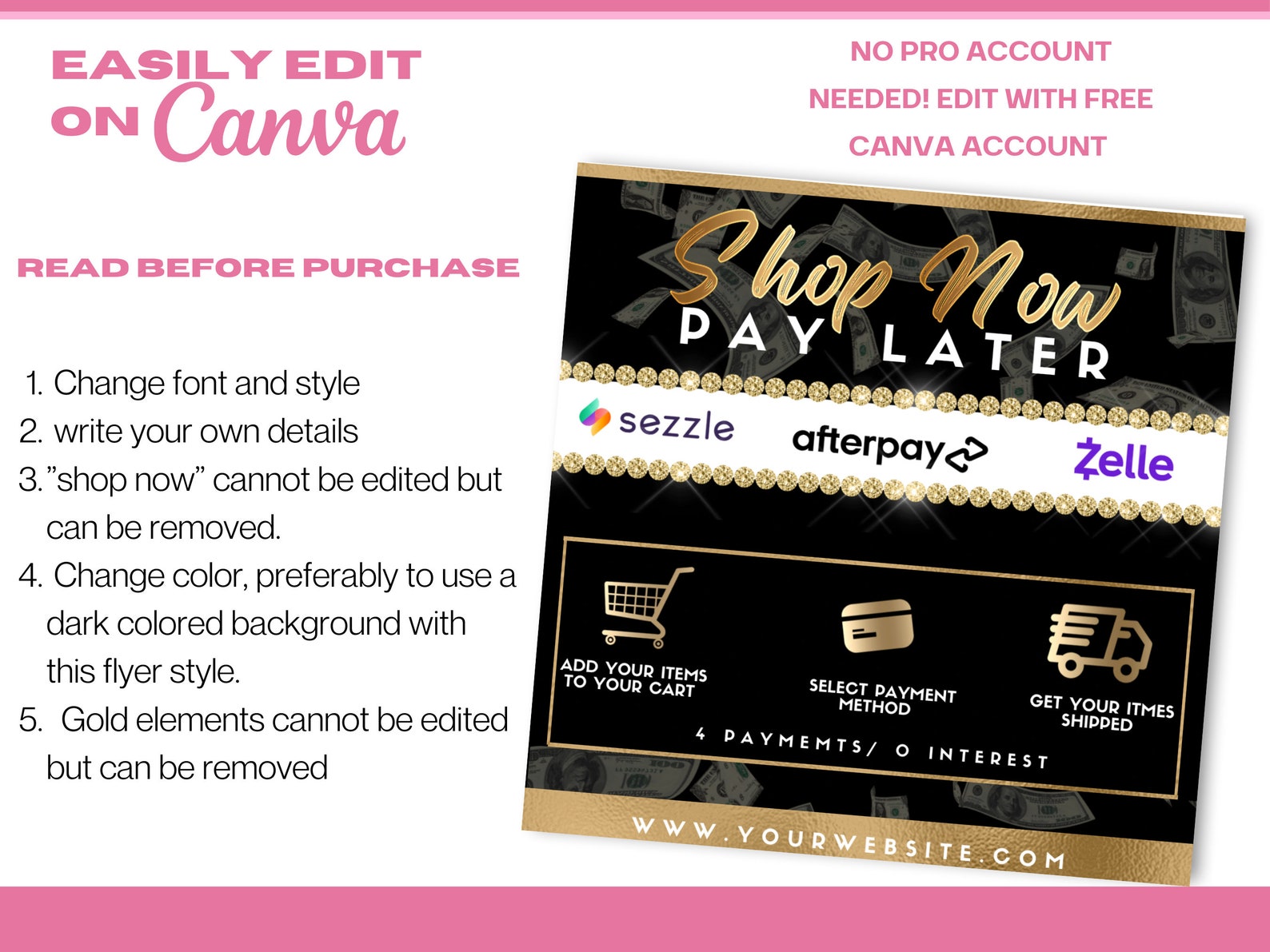 Shop Now Pay Later Flyer Template: Sezzle, Zelle, Afterpay (canva ...