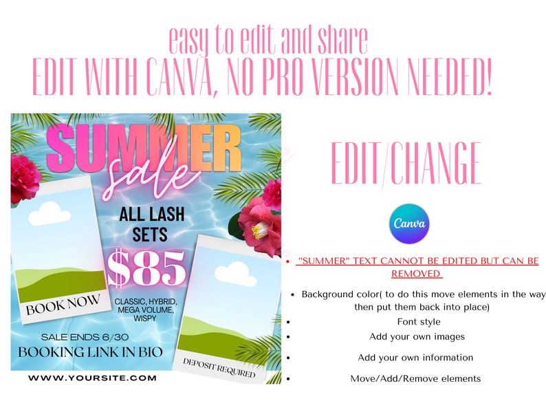 SUMMER SPECIAL Sale Flyer, Lash Sale Flyer, June Booking Flyer, Hair ...