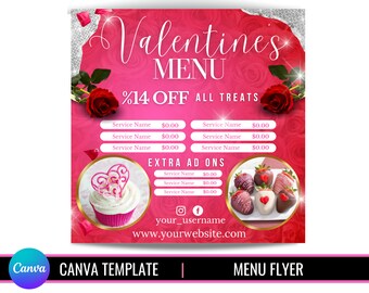 Editable Valentine's Day Sweet Treats Canva Flyer | Dessert Flyer ...
