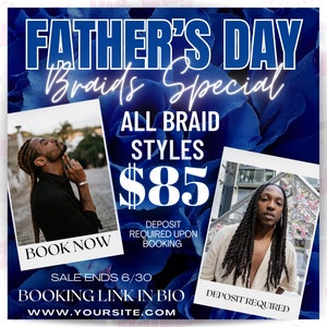 Father’s Day Braid Special Sale Flyer, Mens Braid Flyer, Book Now Flyer ...