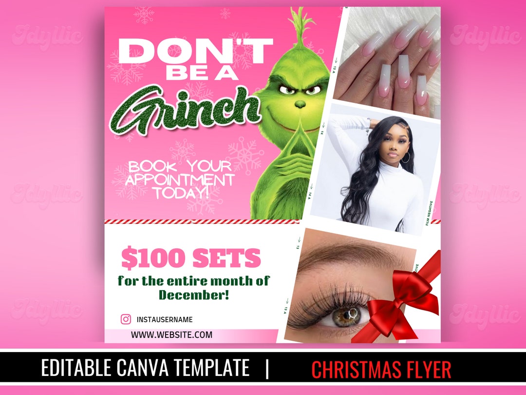 Christmas Lash Special Flyer: Grinch Canva Template (1080x1080) - Etsy