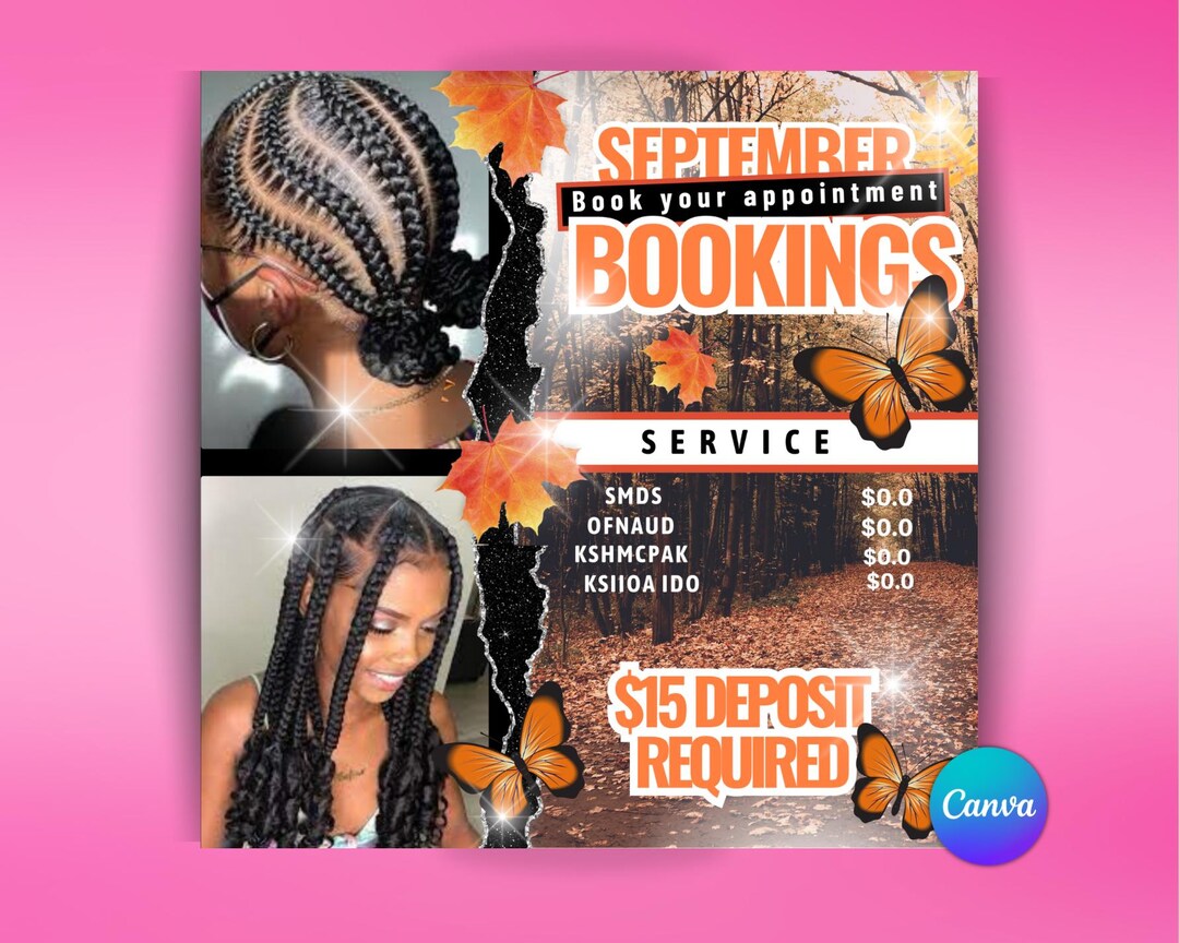 September Booking Flyer Template, Fall Hair Lash Makeup Nail ...