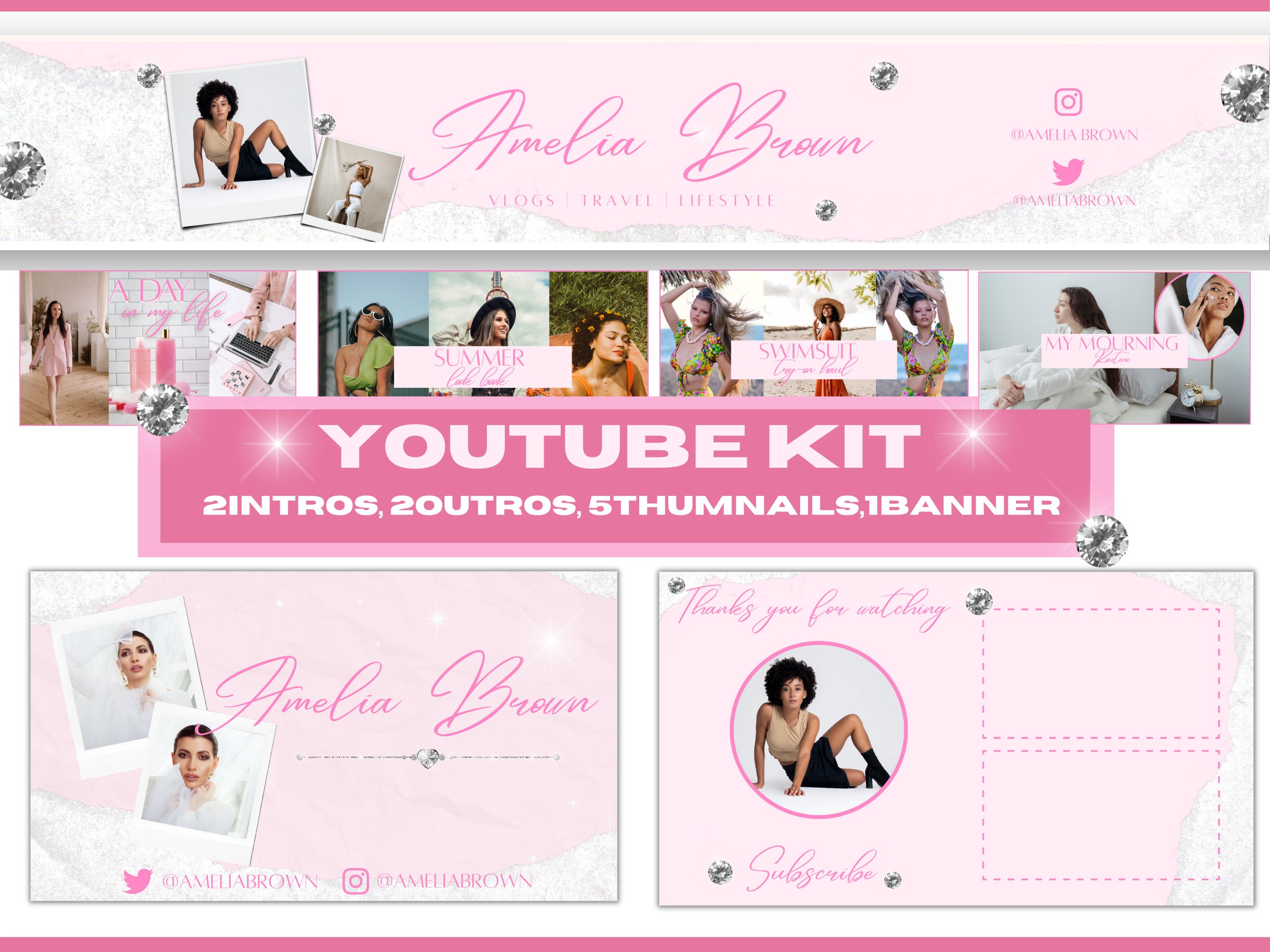 Pink Youtube Intro Youtube Branding Kit Youtube Intro - Etsy