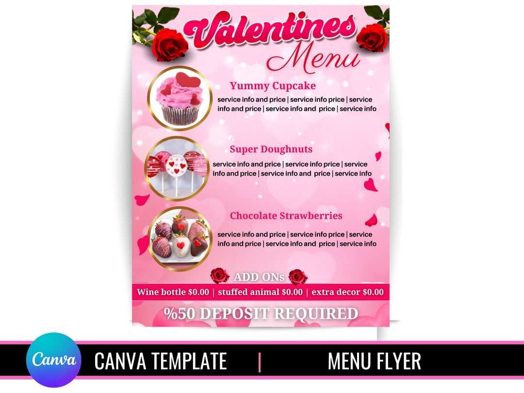 Editable Valentine's Day Sweet Treats Canva Flyer | Dessert Flyer ...