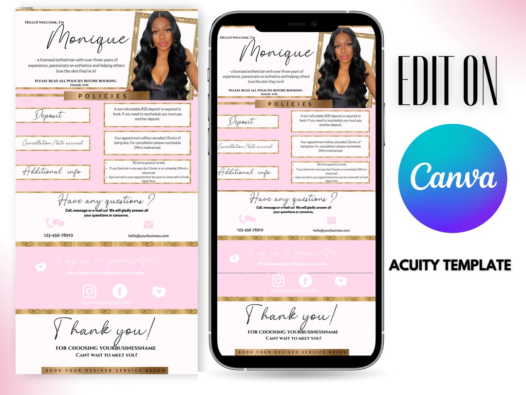 Pink & Gold Acuity Scheduling Template: DIY Canva Flyer - Etsy