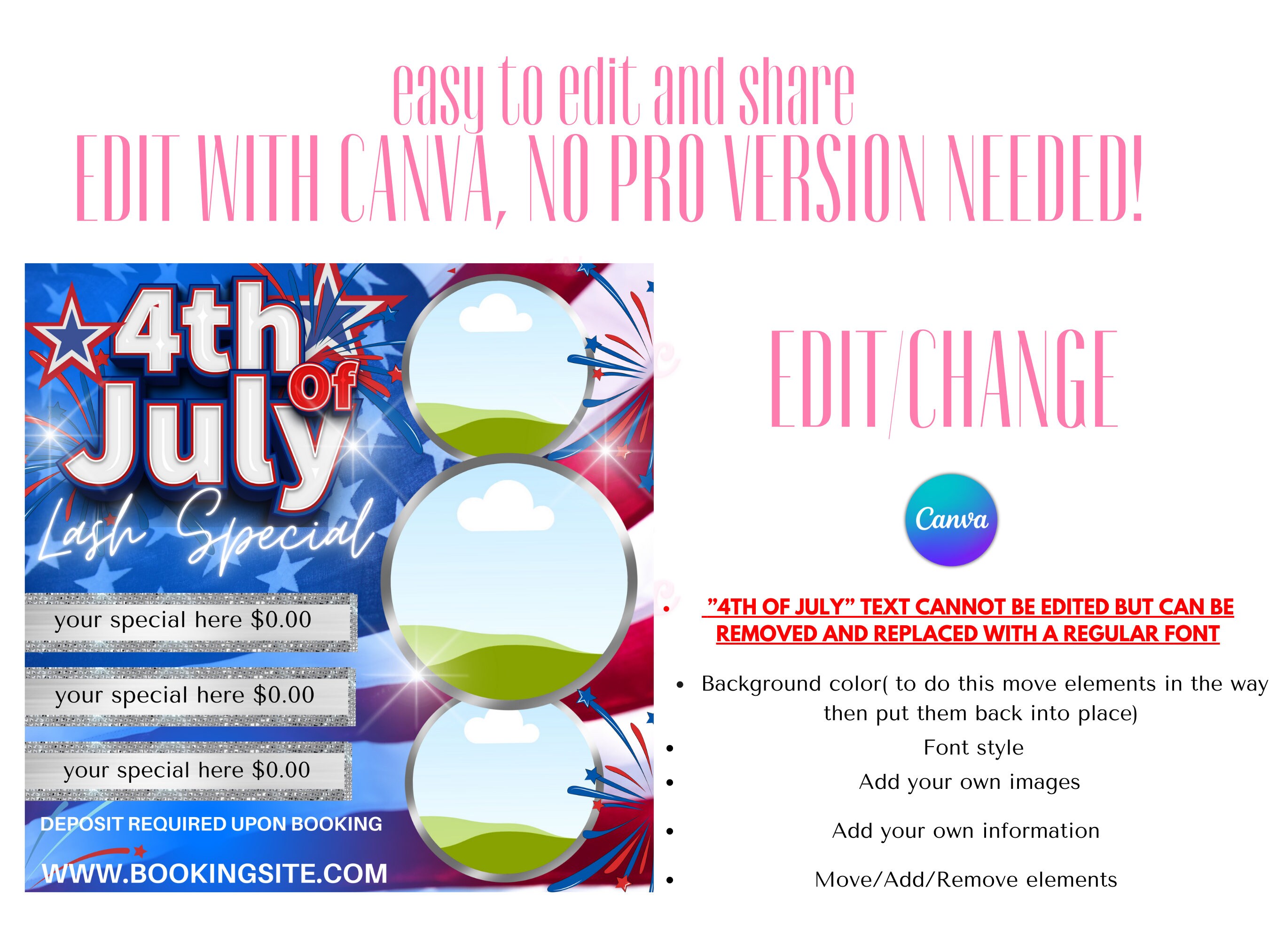 4th of July Sale Flyer DIY Flyer Template Design Wigs Hair Lash Nails ...
