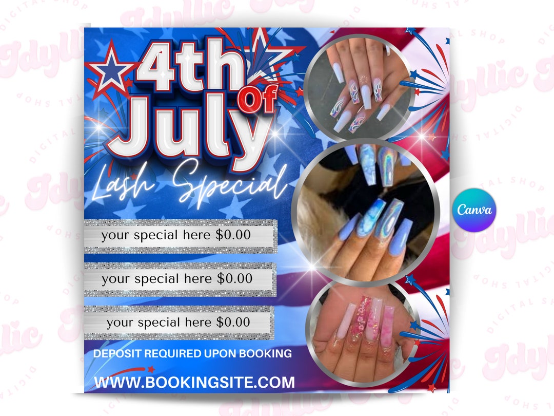 4th of July Sale Flyer DIY Flyer Template Design Wigs Hair Lash Nails ...
