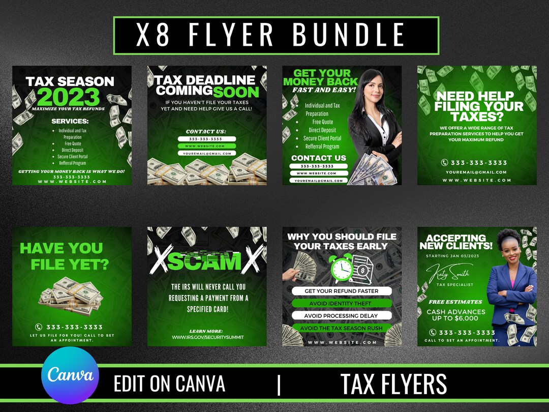 Tax Preparer Flyer | Tax Prep 2023 Flyer Bundle | Tax Services Flyer ...