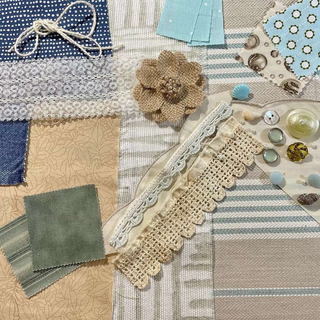 Slow Stitching Fabric Craft Kit Beach Ocean Coastal Greens and Blues - Etsy