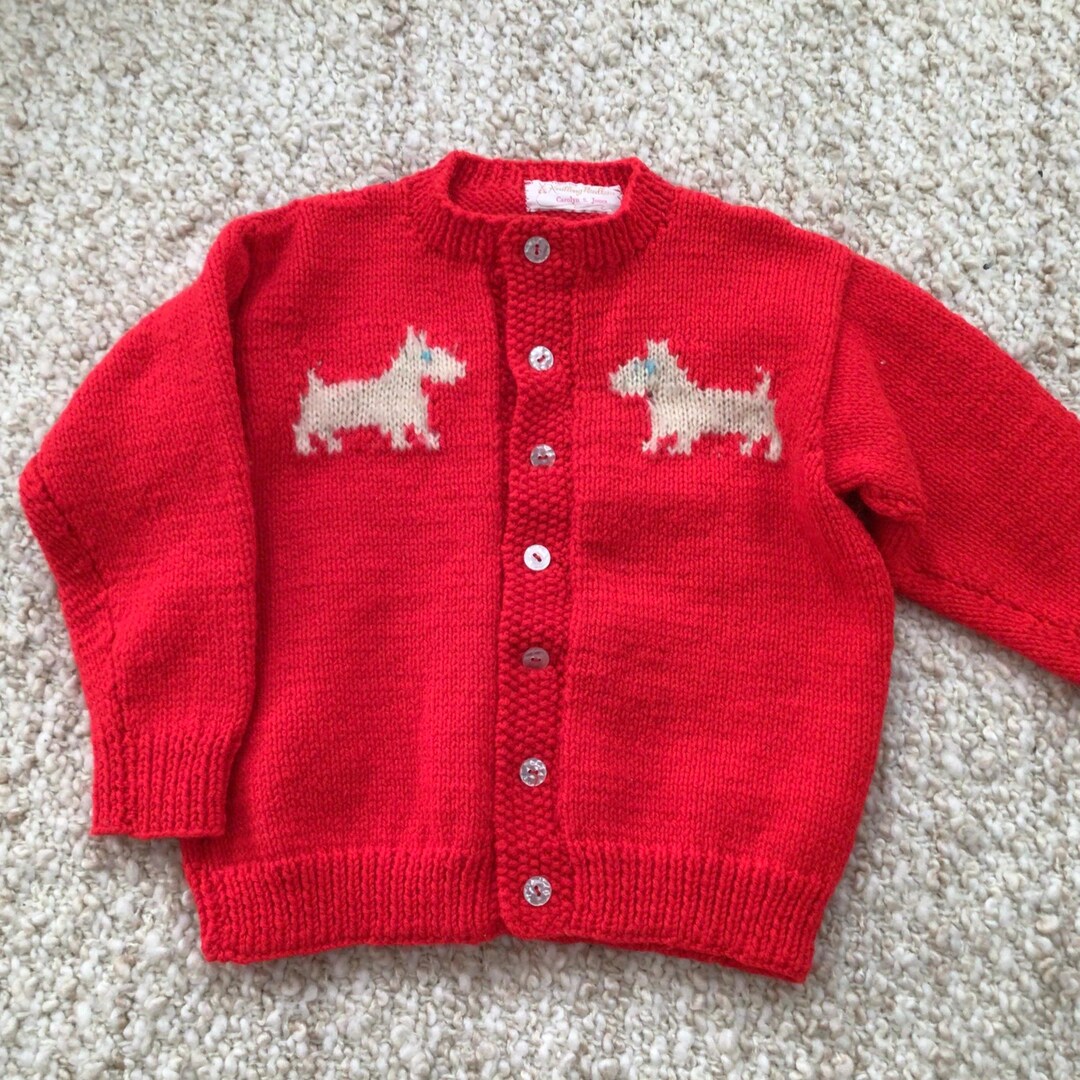 Red Gender Neutral Child’s Knit Cardigan Sweater, Vintage 1980’s Size5 ...