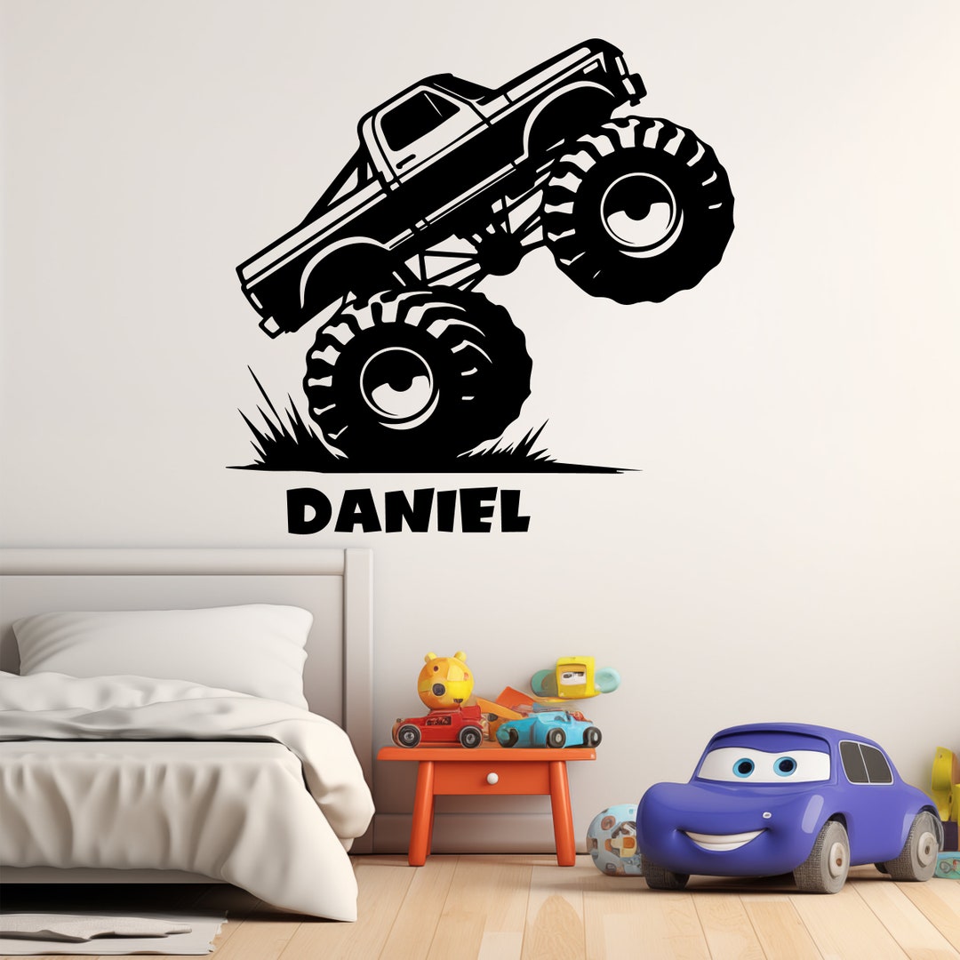 Car Truck Wall Decals With Personalized Name Monster Truck Art for Boys ...