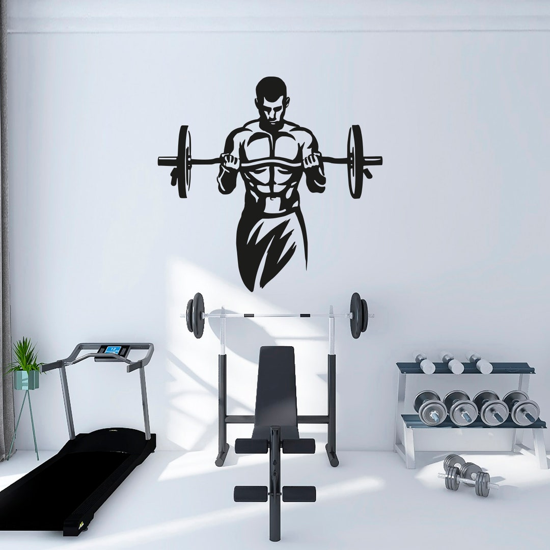 Motivational Bodybuilding Decal With Muscular Man Lifting Barbell ...