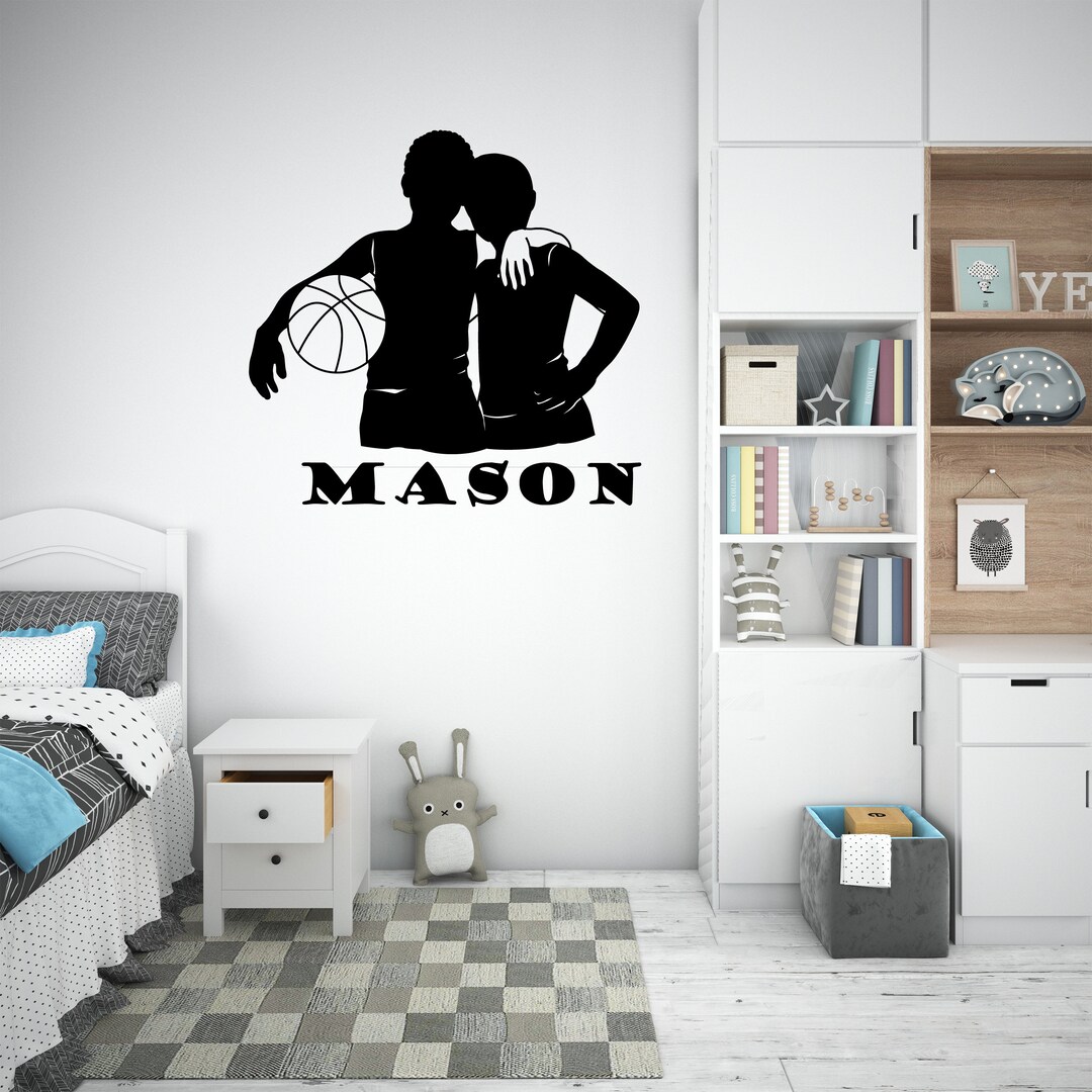 Two Friends Players of Basketball Wall Sticker With Name Two Basketball ...