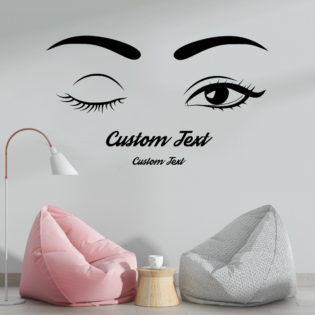 Vinyl Wall Sticker Winking Eyes With Custom Text - Personalized Decal ...