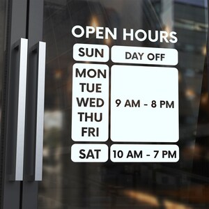 Vinyl Sticker - Personalised Store Opening Hours - Store Door Sign ...