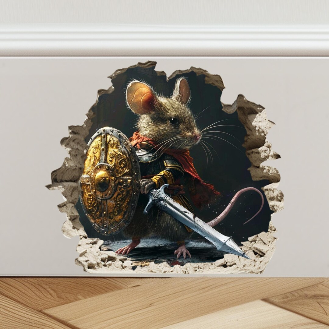 Mouse Stickers - Knight Mouse Sticker - 3d Hole Wall Sticker - Mice ...