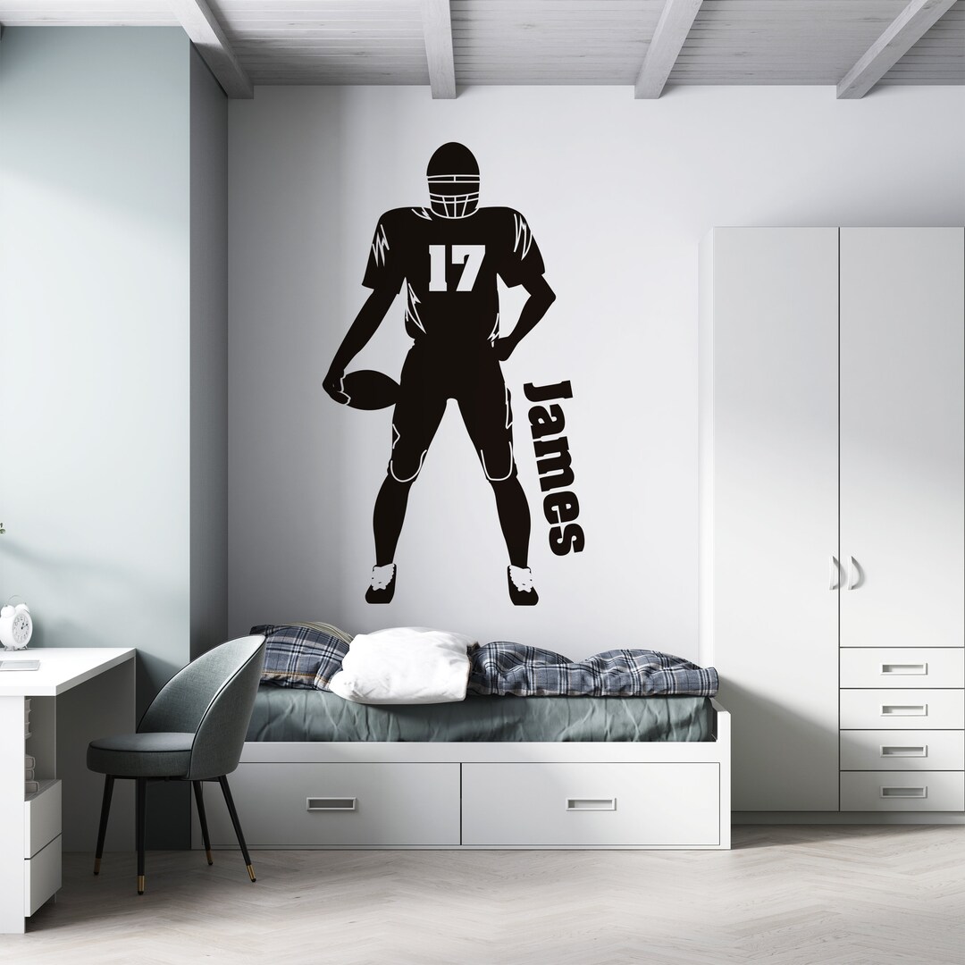 Wall Decal Personalized Football Player With Ball - Custom Sport Vinyl ...
