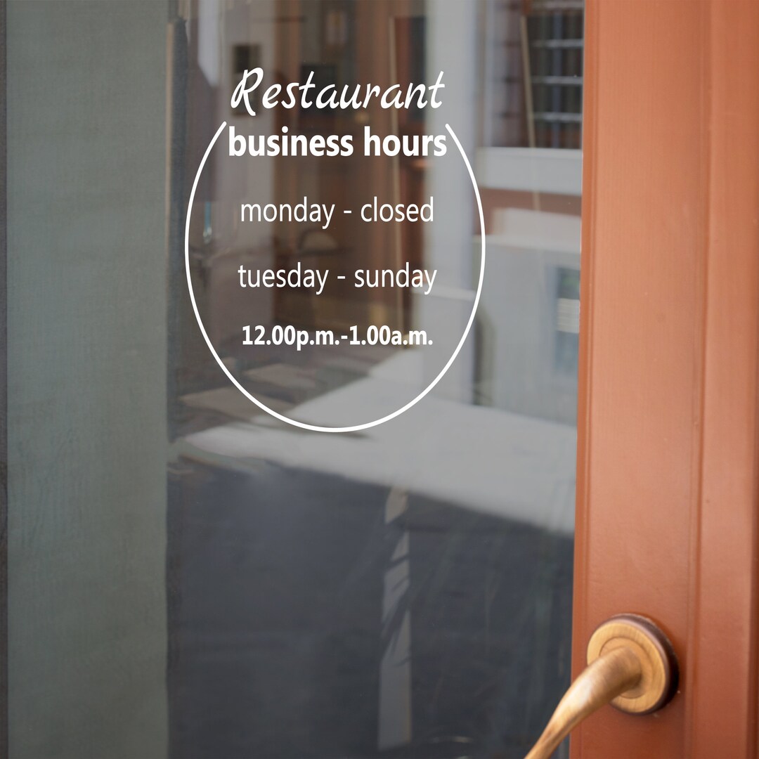 Vinyl Stickers - Restaurant Hours Window Sticker - Business Hours ...