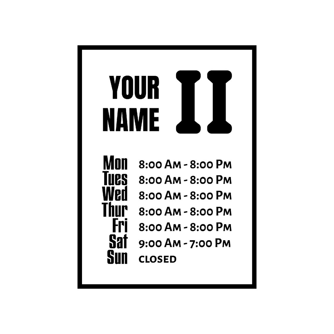 Timetable Gym Open Decal With Custom Name Framed Gym Custom Signs for ...
