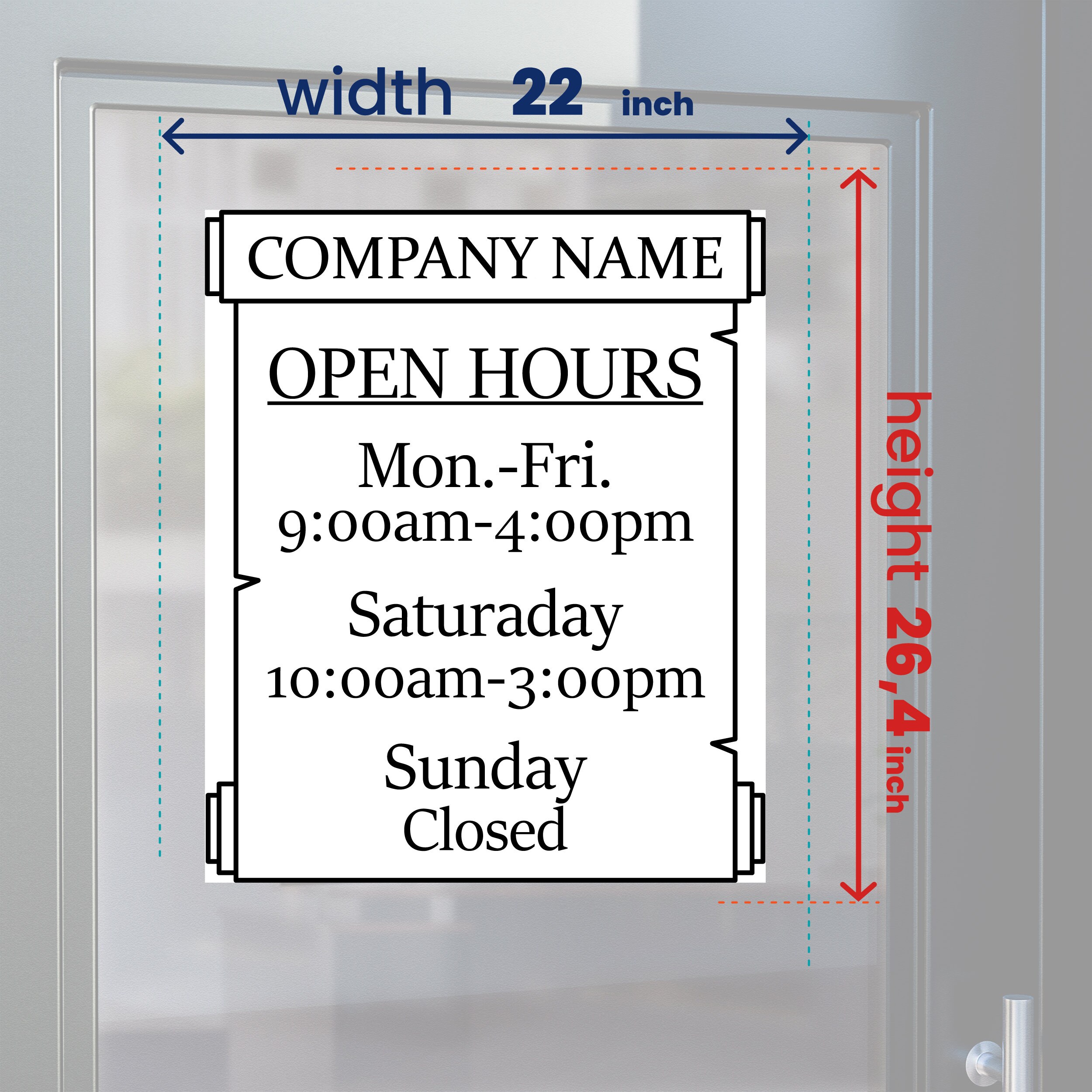 Custom Business Hours Window Sticker Company Name Business Door Sign ...