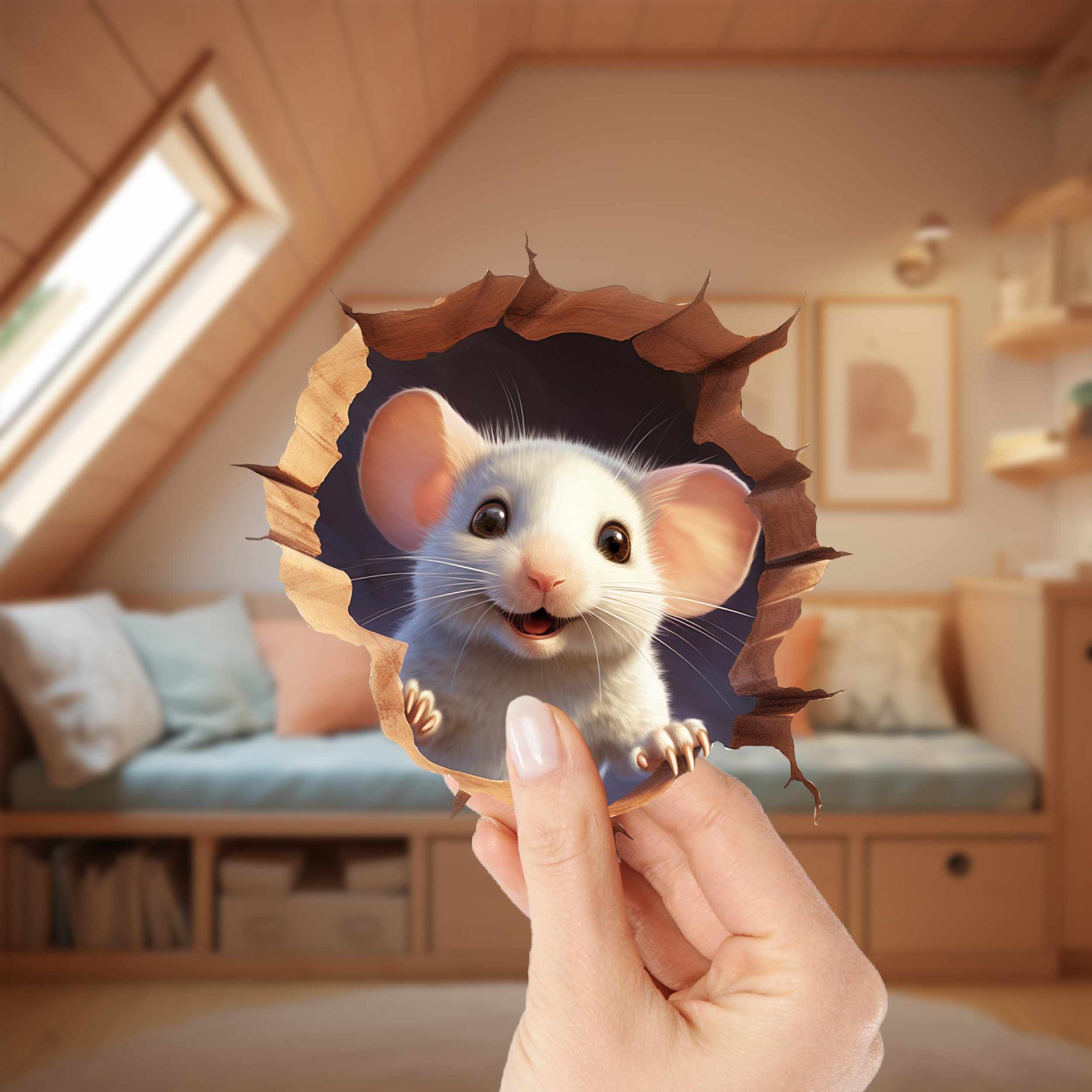 3D Mouse Hole Wall Stickers Mouse House Decal 3D Wall Art Decor Mouse ...