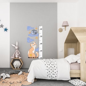Cute Night Cats in Starry Sky Height Chart With Custom Name for Kids ...