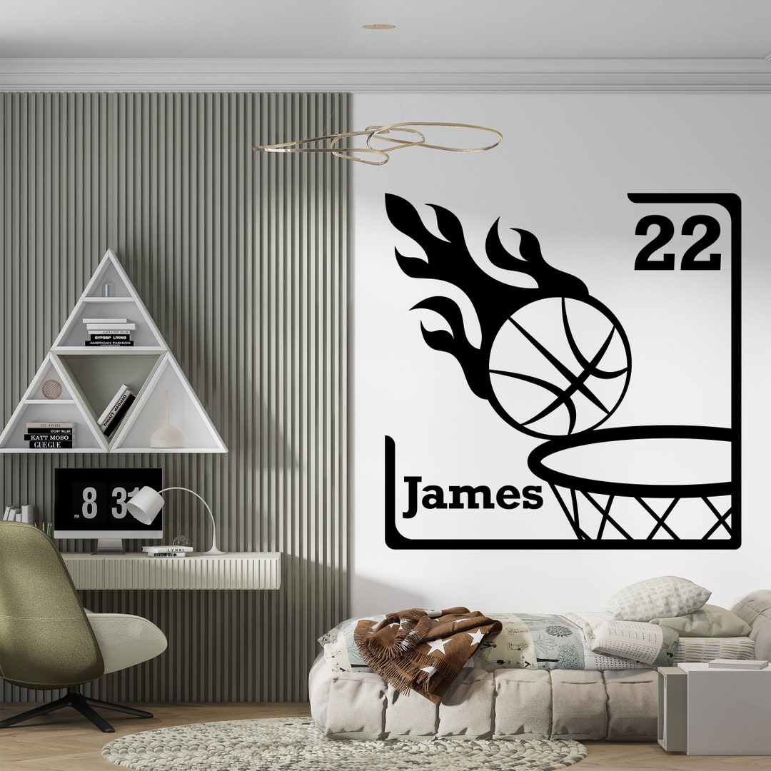 Fire Ball in Hoop Custom Basketball Wall Decal Basketball Hoop With ...