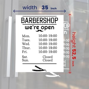 Personalized Barbershop Open Times Sign Vinyl Decal - Business Hours ...