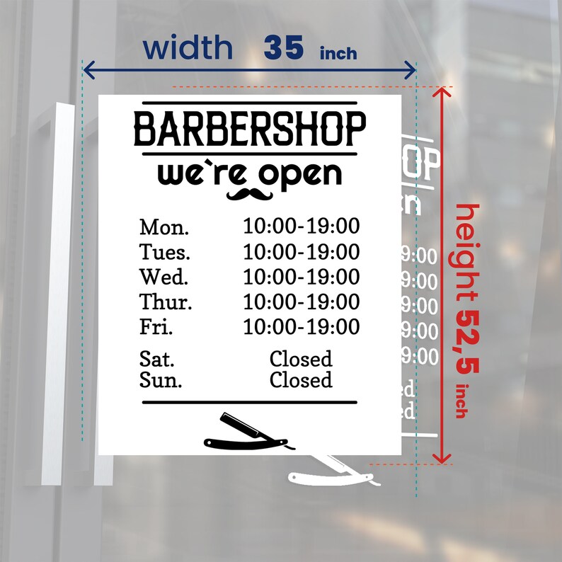 Personalized Barbershop Open Times Sign Vinyl Decal Business Hours ...
