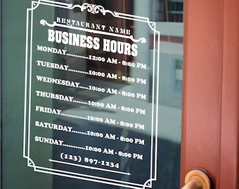 Custom Business Hours Sign Storefront Decal Restaurant Hours Hours of ...