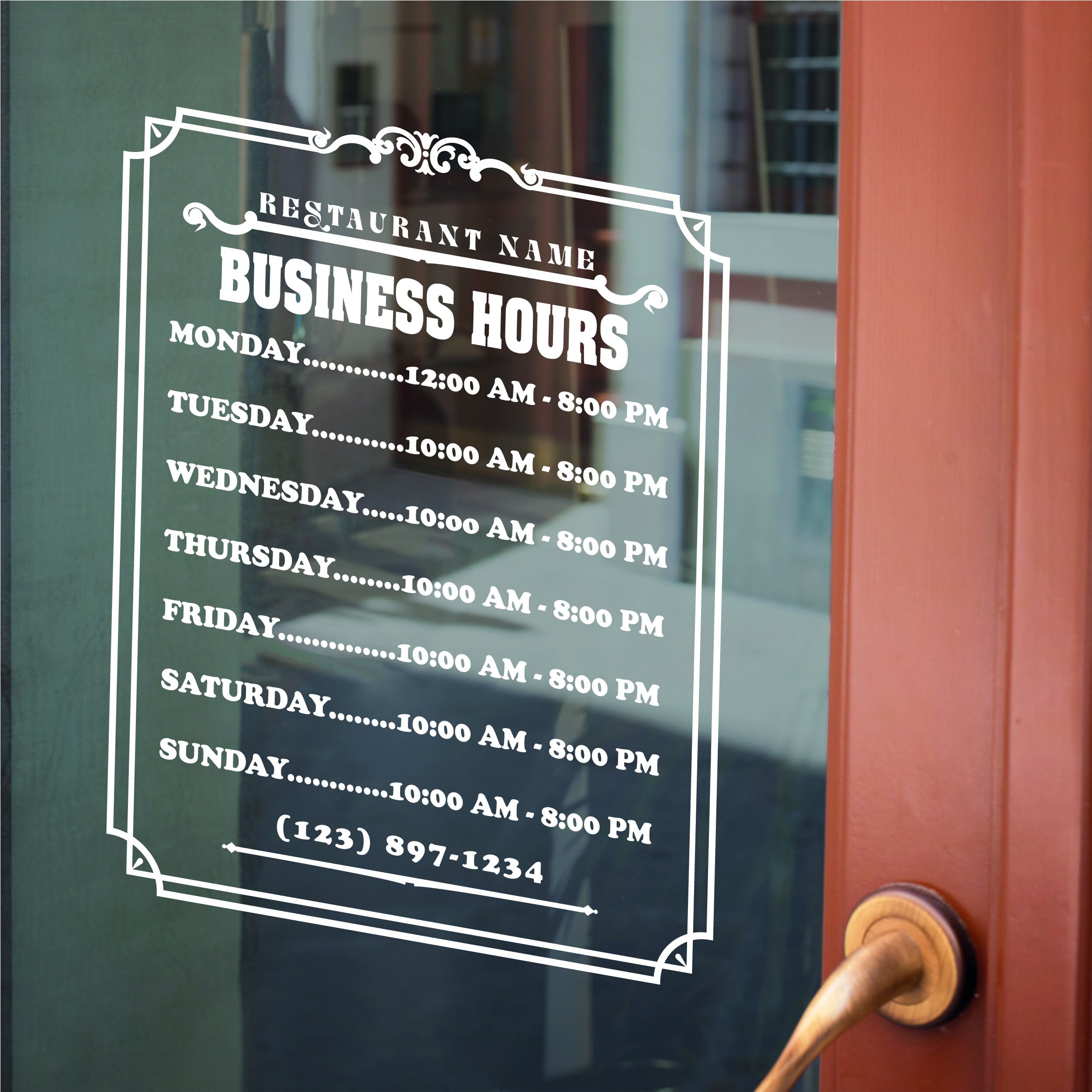 Hours Decal Business Restaurant Hours Decal Custom Storefront Decal ...