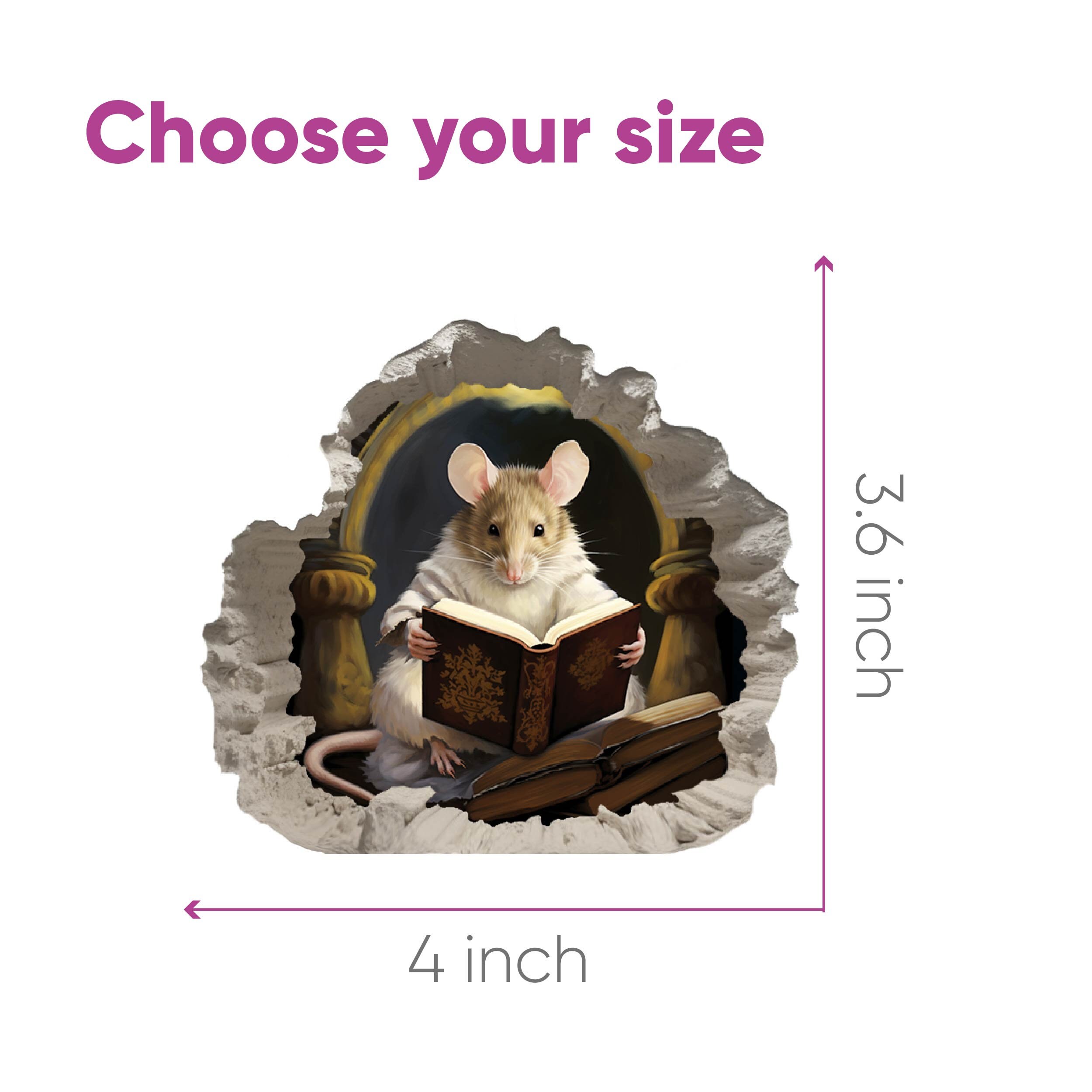 Mouse in the Wall Decal Mouse Holding Book Sticker 3D Mouse Hole Wall ...