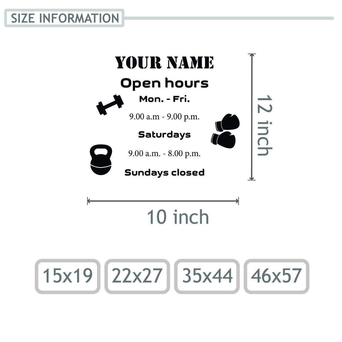 Gym Custom Business Sign With Sport Equipment Picture Gym Hours of ...