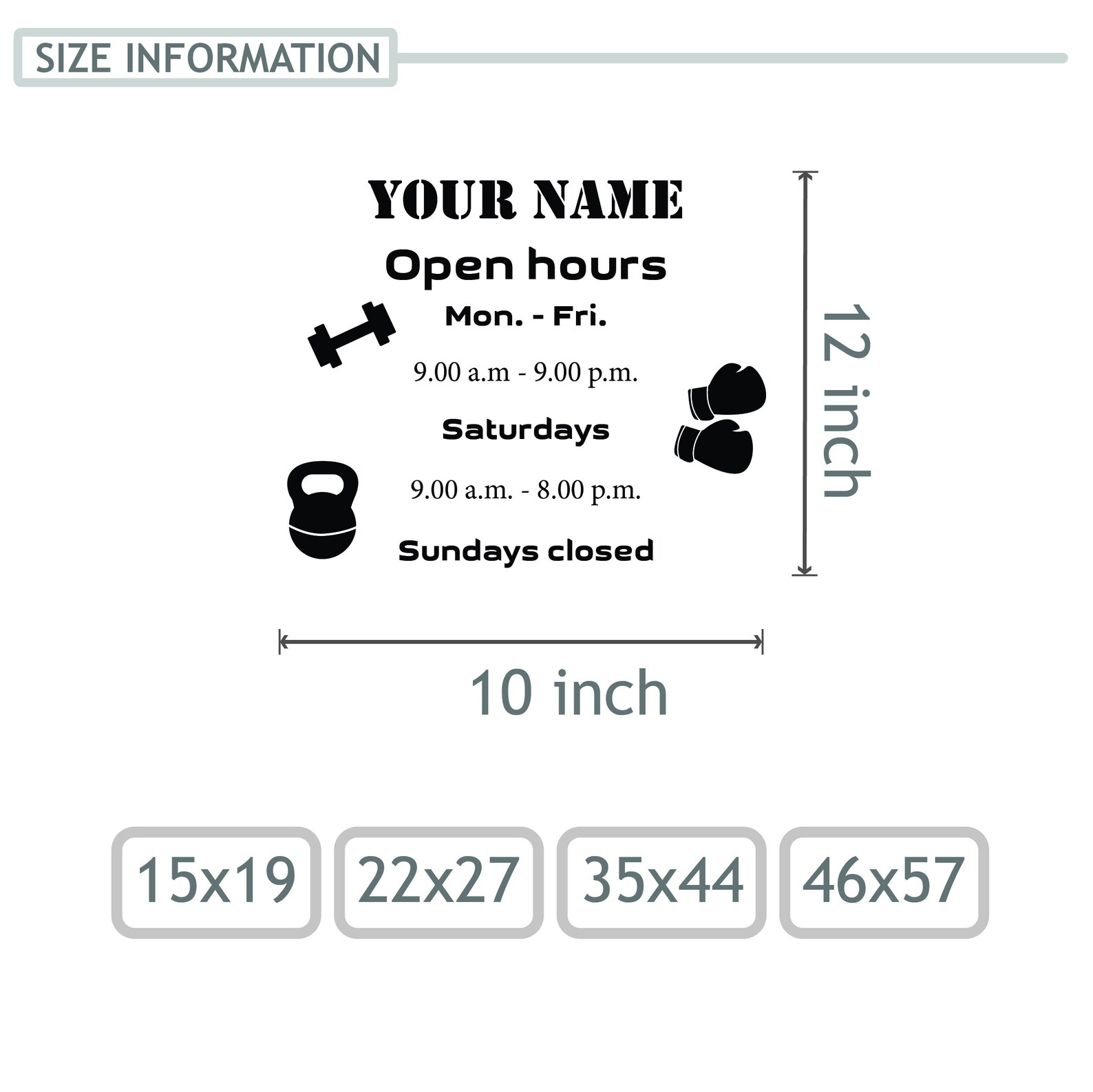 Gym Custom Business Sign With Sport Equipment Picture Gym Hours of ...