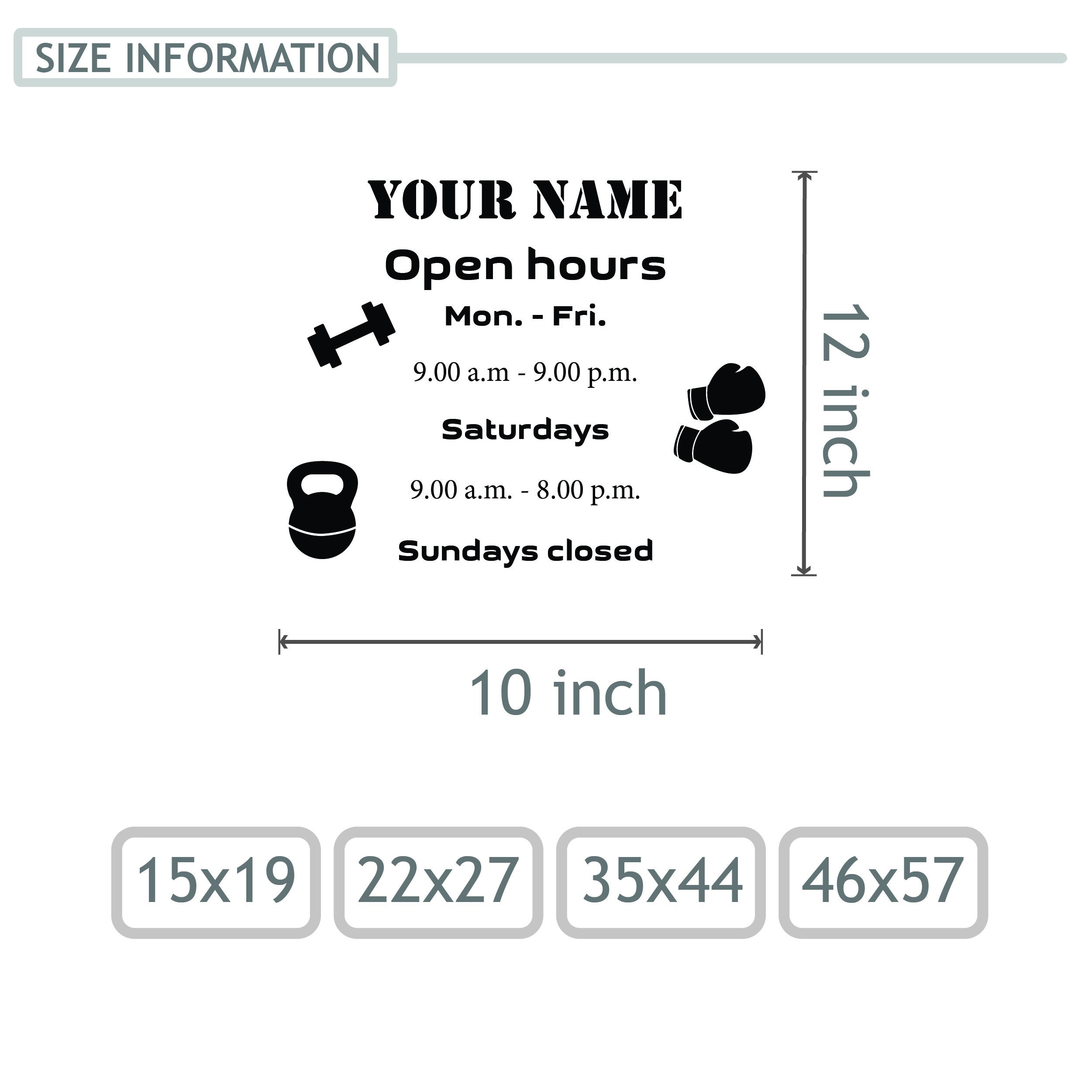 Gym Custom Business Sign With Sport Equipment Picture Gym Hours of ...