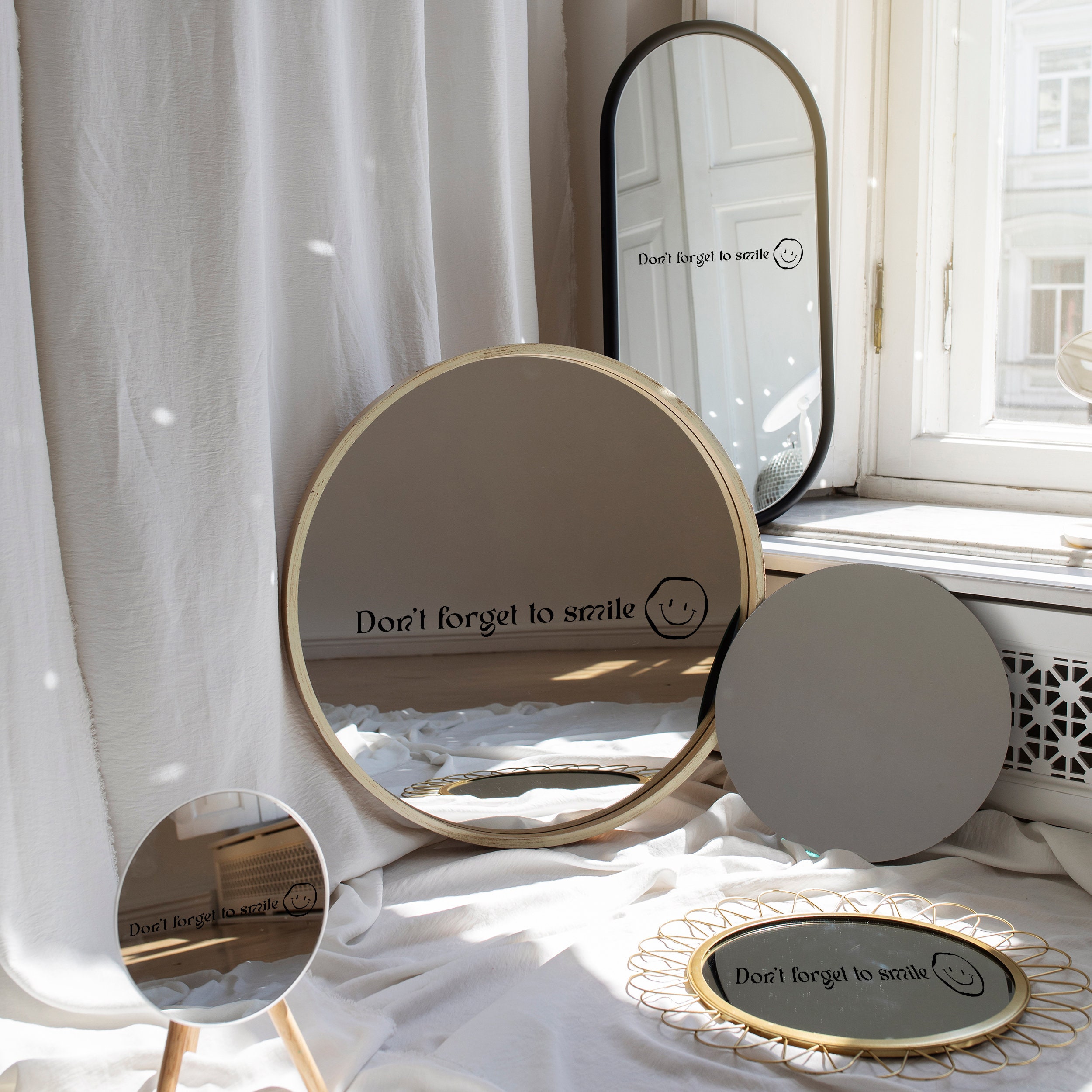 Dont Forget to Smile Sign Mirror Quote Stickers Smiley Face Drawing ...